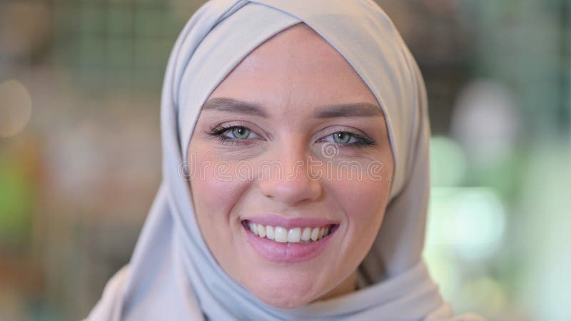Smiling Face of Young Arab Woman in Hijab Stock Photo - Image of ...