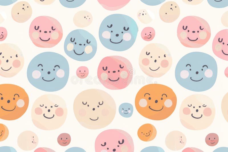Smiling Faces Pattern, Pastel Colors, Simple Shapes, Cute and Happy ...