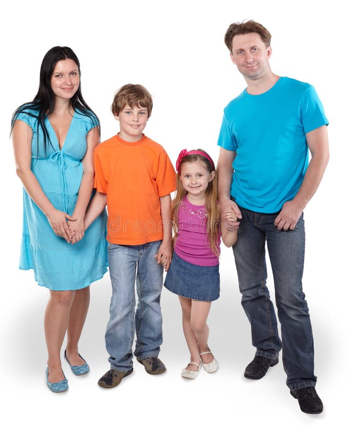 Family Stands On Grass Against House Stock Image - Image of hold, adult ...