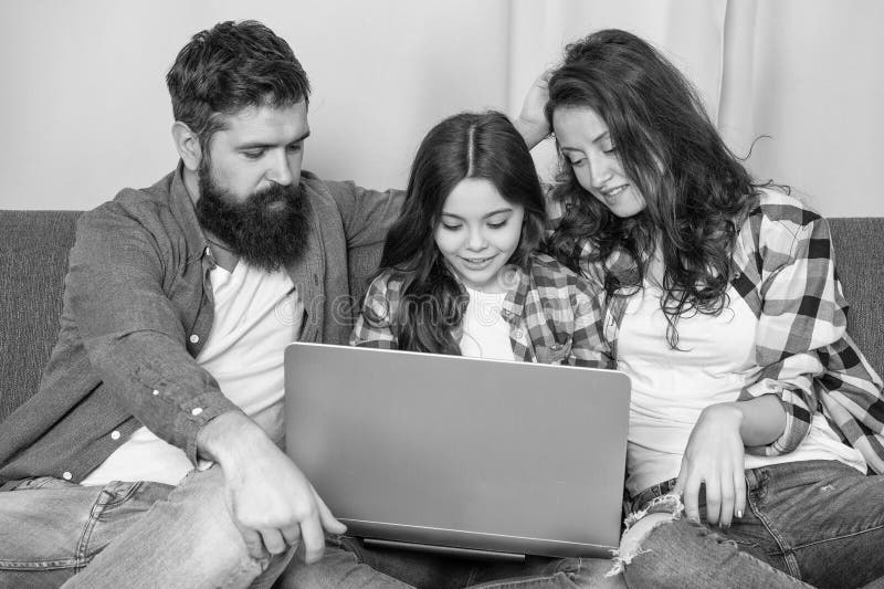 Smiling Family Using Laptop at Home, Education Stock Photo - Image of ...