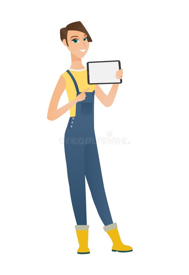 Smiling Farmer Holding Tablet Computer. Stock Vector - Illustration of ...