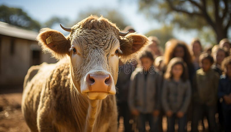 Smiling Farmer Looking at Camera, Surrounded by Grazing Cattle ...