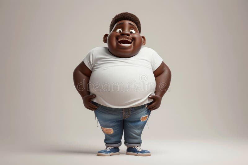 A Smiling Fat African-American Man in a White Shirt on a White Isolated ...