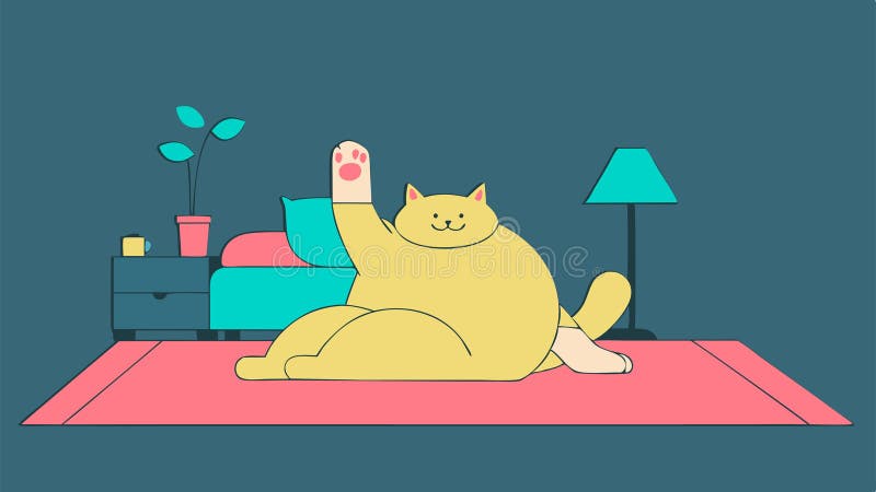 Smiling Fat Cat Doing Yoga at Home. Flat Style Stock Illustration ...
