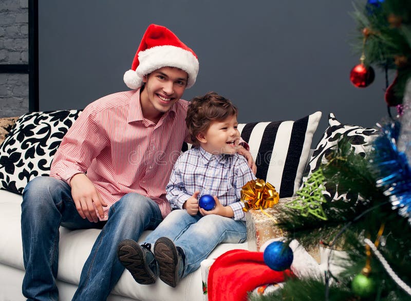 Smiling Father and His Son on Christmas Stock Photo - Image of cute ...