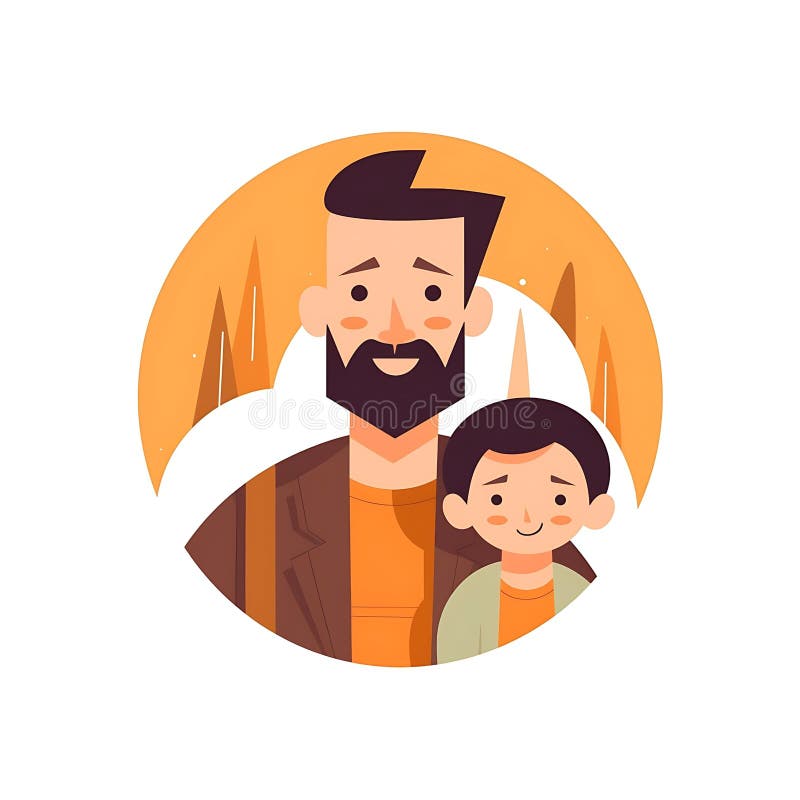 A Smiling Father and Son Duo in a Warm, Orange-toned Illustration ...