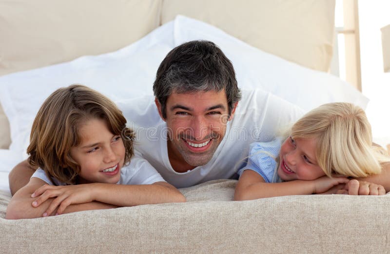 Smiling Father Talking with His Children Stock Image - Image of mother ...