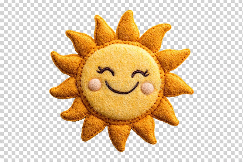 A Smiling Felt Sun Patch Isolated on White and Transparent Background ...