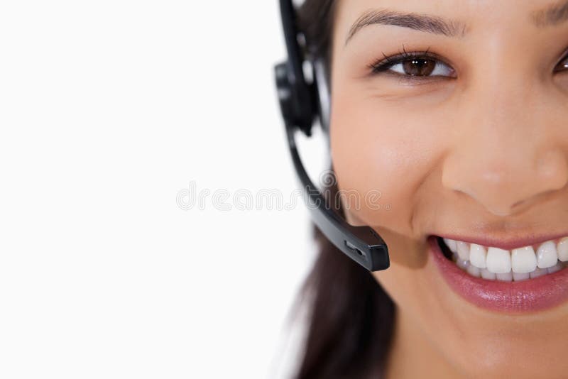Smiling Female Call Center Agent with Headset Stock Photo - Image of ...