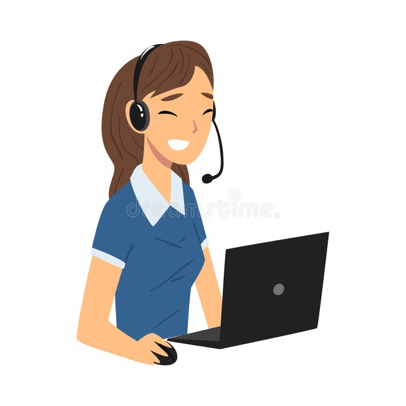 Female Call Center Avatar with Headphones Microphone. Stock Vector ...