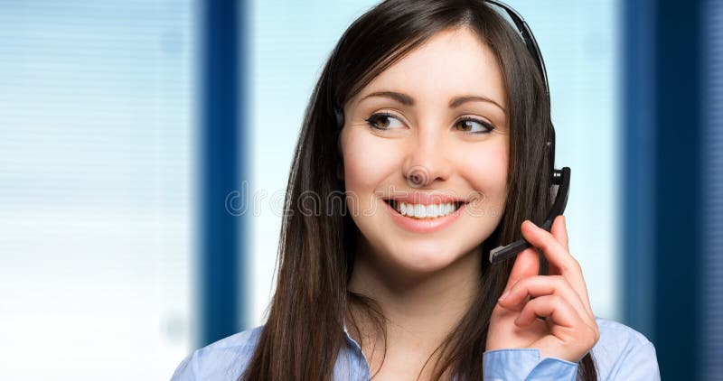 Smiling Female Call Center Operator Stock Image - Image of people, help ...