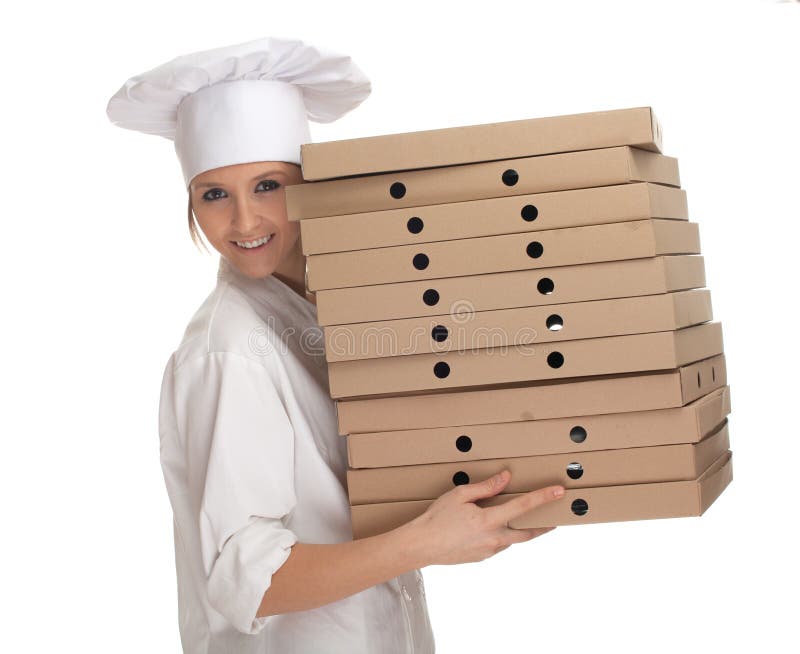Smiling Female Chef with Boxes of Pizza Stock Image - Image of natural ...