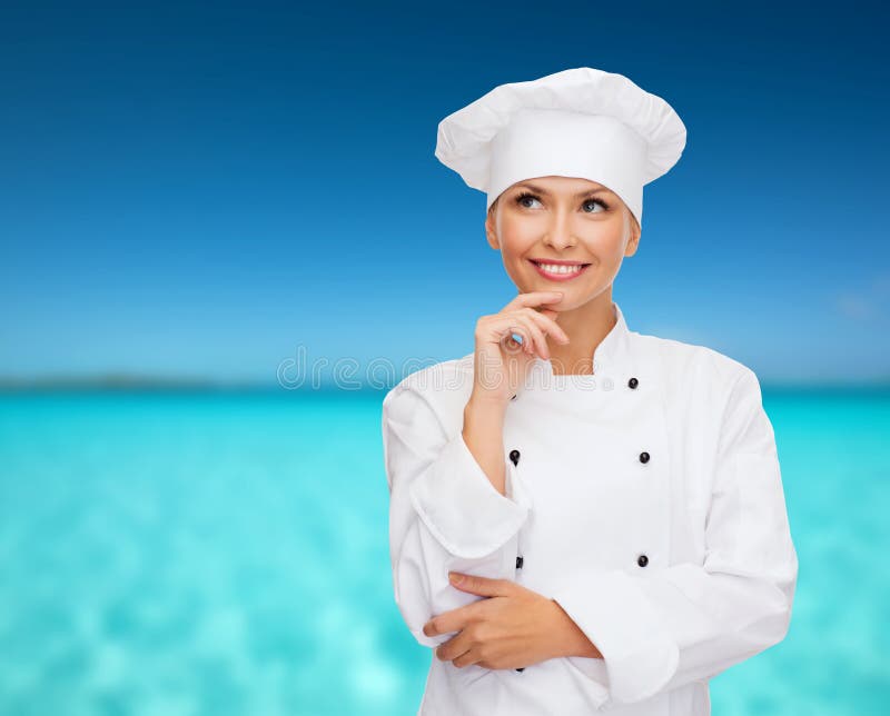 Smiling Female Chef Dreaming Stock Image - Image of gourmet, dreaming ...
