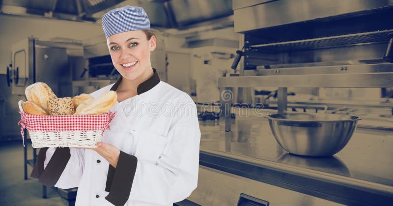Smiling Female Chef Presenting Food in Kitchen Stock Image - Image of ...