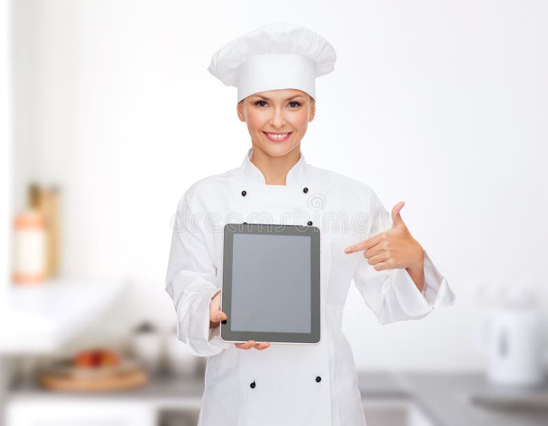 Happy Chef Holding Tablet Computer Stock Photo - Image of service ...