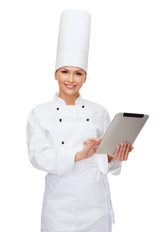 Smiling Female Chef with Tablet Pc Computer Stock Image - Image of ...