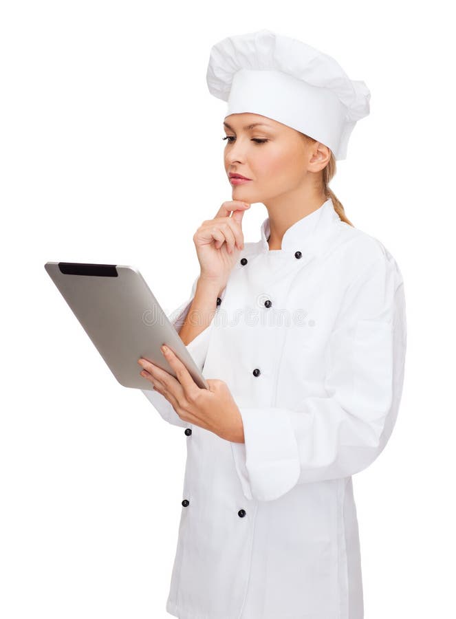 Smiling Female Chef with Tablet Pc Computer Stock Photo - Image of ...
