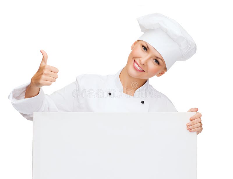 Smiling Female Chef with White Blank Board Stock Image - Image of ...
