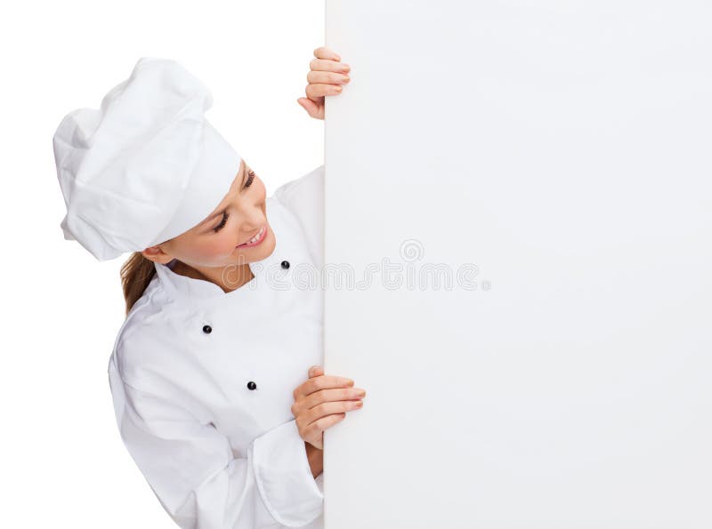 Smiling Female Chef with White Blank Board Stock Image - Image of ...