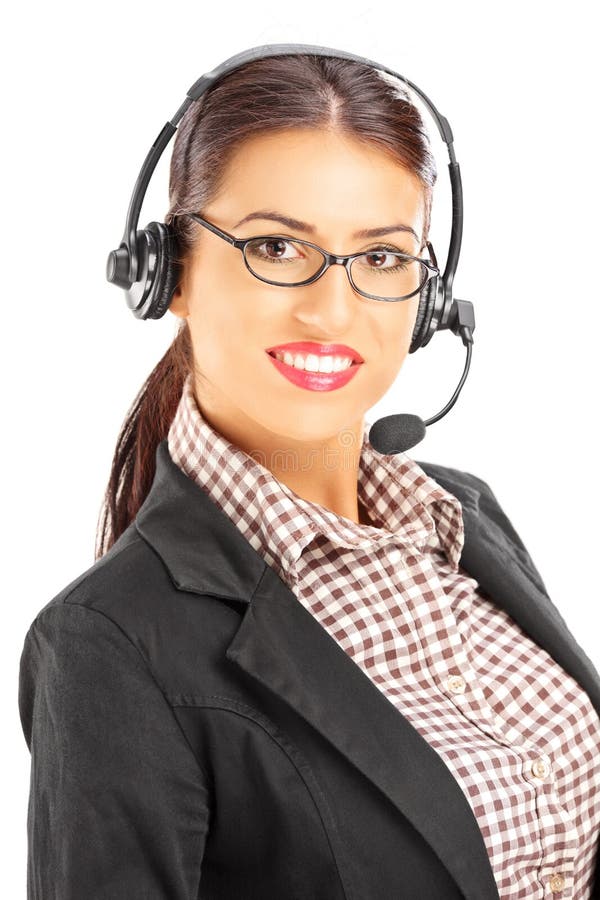 Smiling Customer Service Employee in Profile with Headset on Stock ...