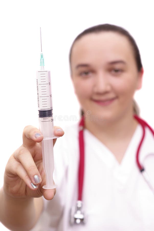 Smiling Female Doctor with Syringe Stock Image - Image of medicine ...
