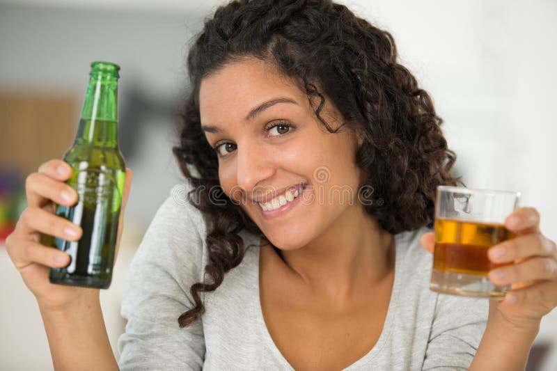 Smiling Female Having Great Time Drinking Stock Image - Image of pale ...