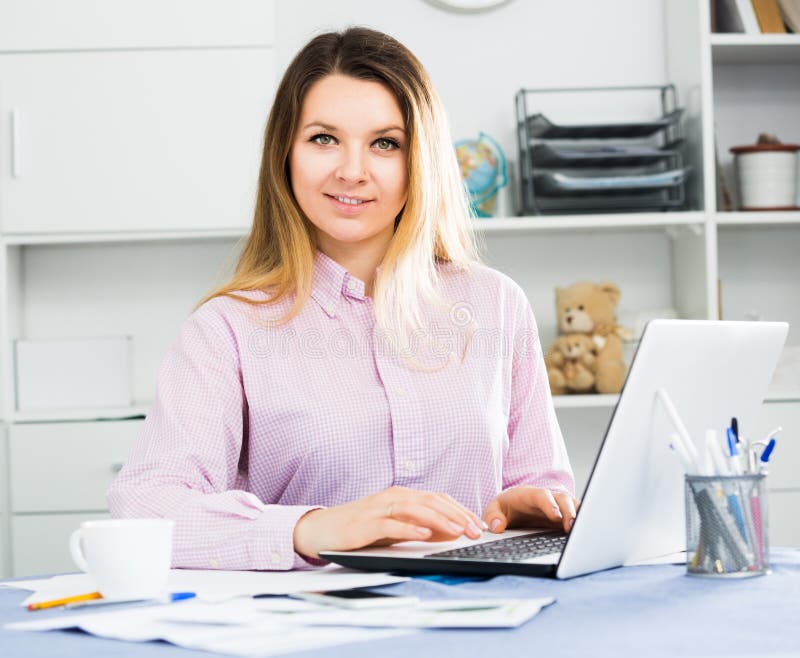 Smiling Female Manager Working Effectively Stock Image - Image of ...