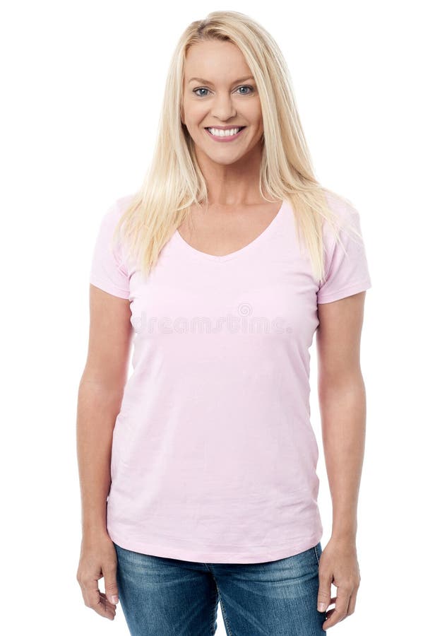 Smiling Female Model in Casuals Stock Photo - Image of studio, woman ...