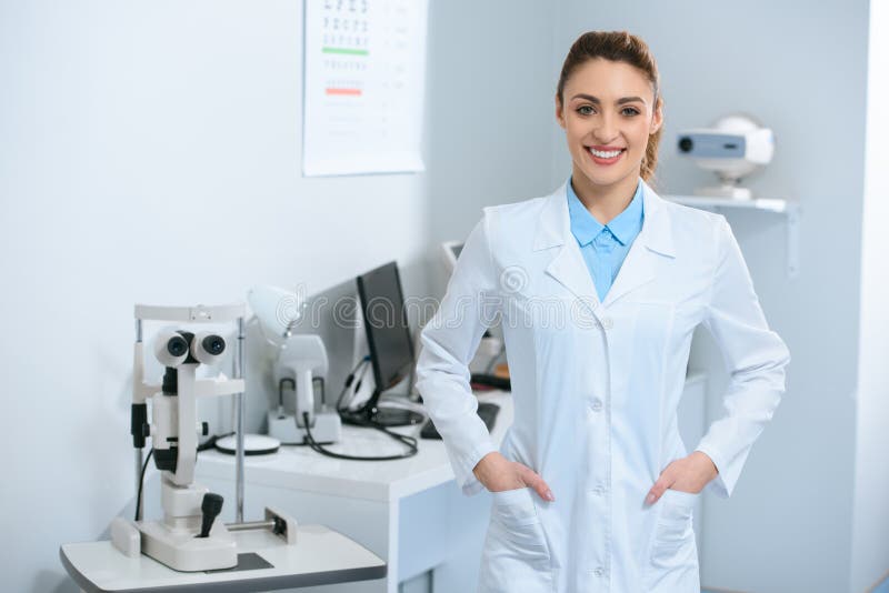Smiling Female Optometrist Posing Stock Photo - Image of ophthalmology ...