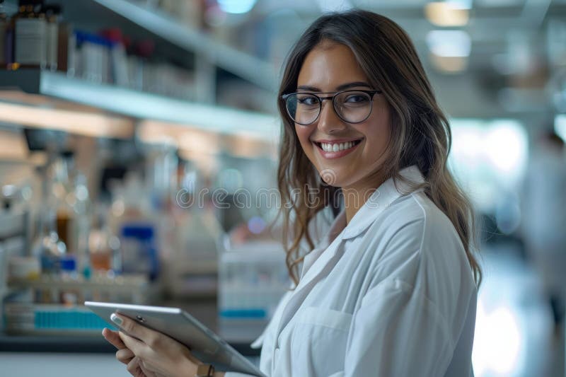Smiling Female Scientist editorial stock image. Image of technician ...