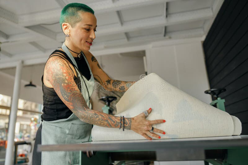 Creative Female Worker Preparing Screen Printing Film for Using on ...