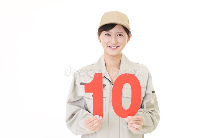 Smiling Female Worker with a Number Stock Image - Image of beauty ...
