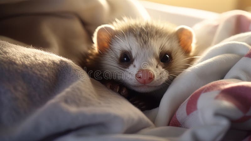 Smiling Ferret Rests in a Bed Stock Illustration - Illustration of ...