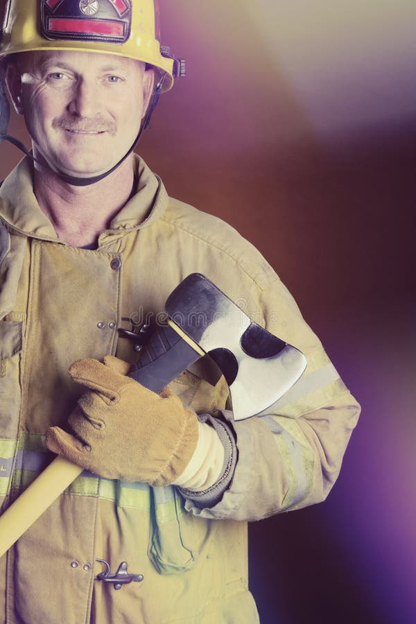 Smiling Fireman stock photo. Image of gloves, middle - 14099040