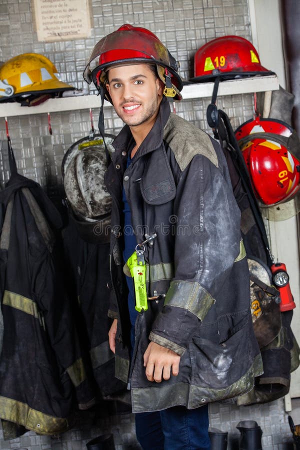 Smiling Firefighter in Uniform at Fire Station Stock Image - Image of ...