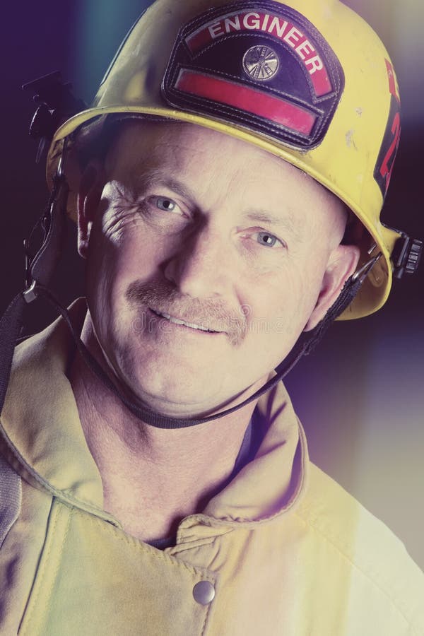 Smiling Fireman stock photo. Image of gloves, middle - 14099040