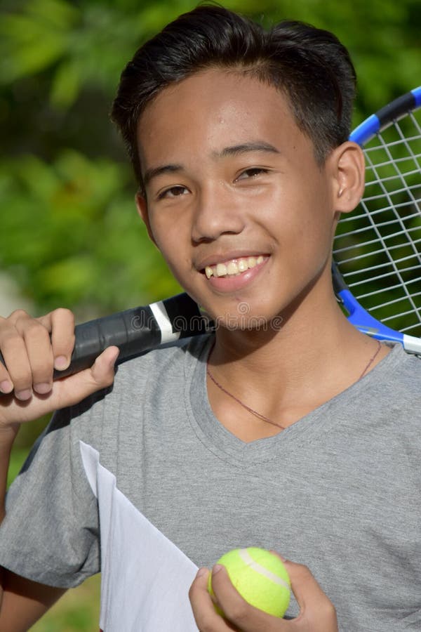 Smiling Fit Male Tennis Player with Tennis Racket Stock Photo - Image ...