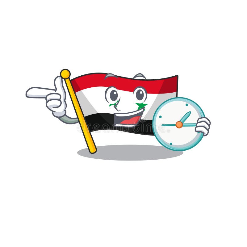 Smiling Flag Syria Scroll Cartoon Character Style with Clock Stock ...