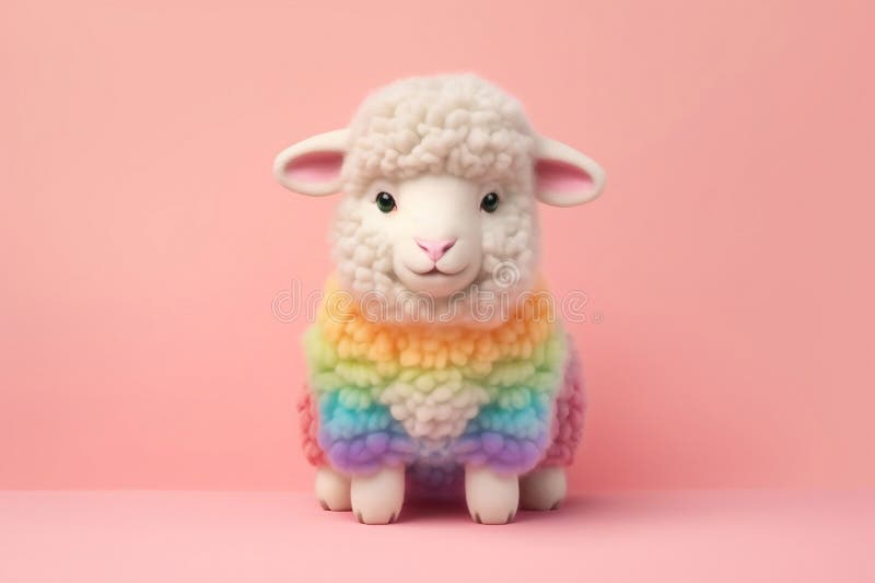 Smiling Fluffy Rainbow Sheep for Kids. Generative Ai Stock Illustration ...