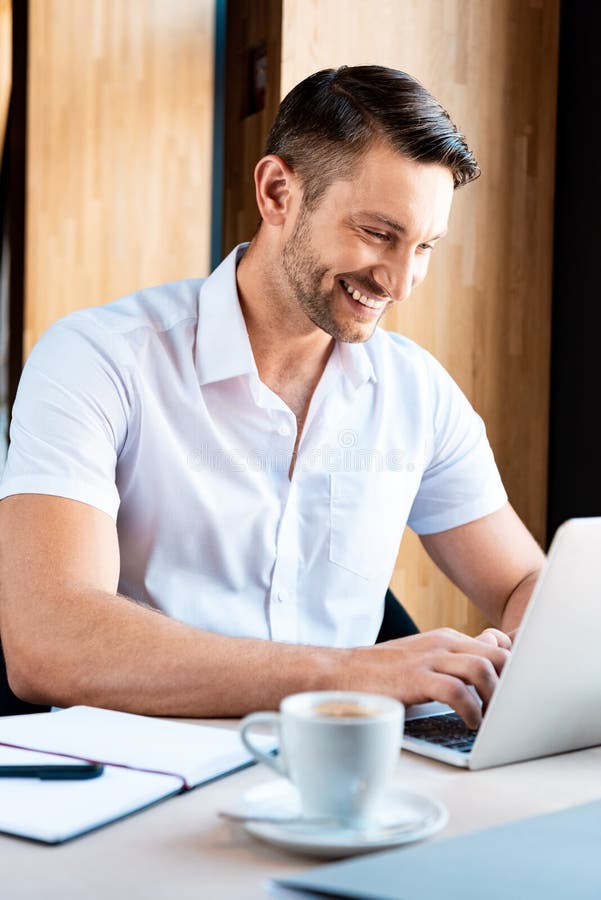 Freelancer Typing on Laptop Keyboard in Cafe Stock Photo - Image of ...