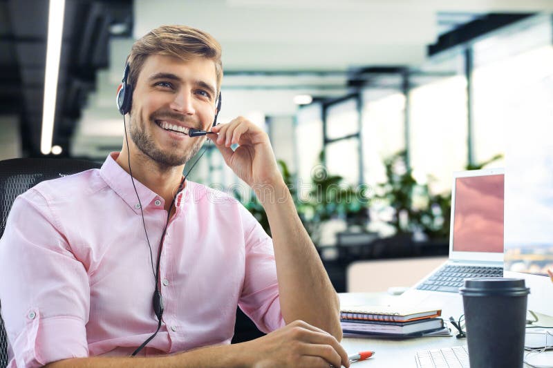 Smiling Friendly Handsome Young Male Call Centre Operator Stock Photo ...