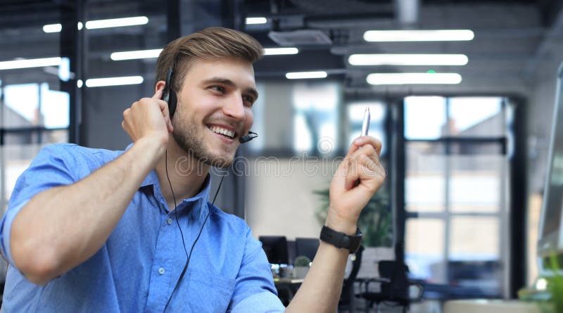 Smiling Friendly Handsome Young Male Call Centre Operator Stock Photo ...