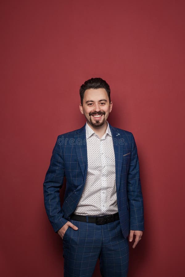 Smiling Friendly Professional Man on Red Background Portrait Stock ...