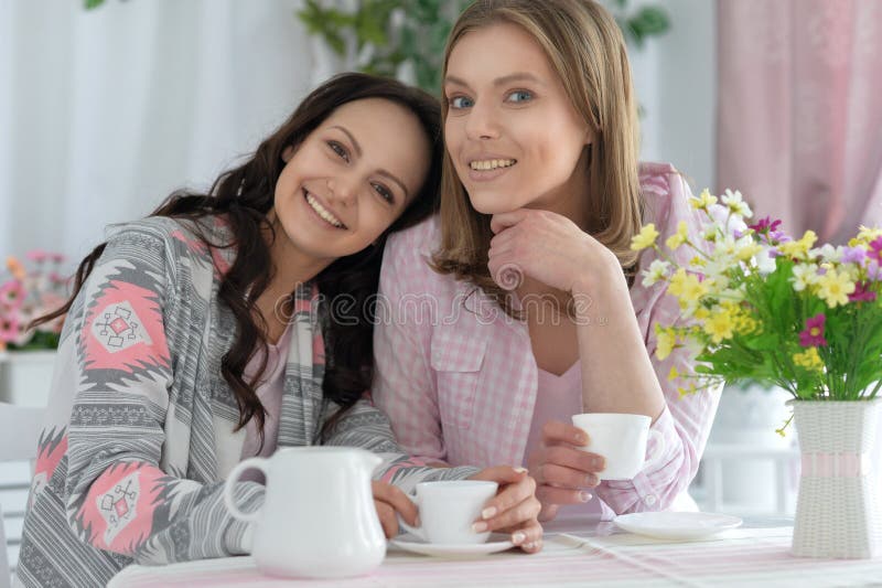 Smiling Friends Drinking Tea Stock Image - Image of european, beautiful ...