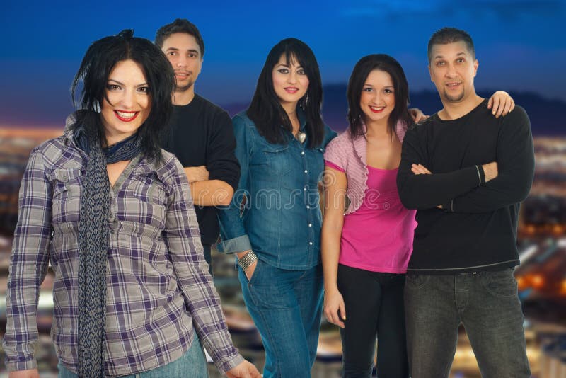 Smiling Friends Enjoying a Fun Night Under the Starry Sky Stock Image ...