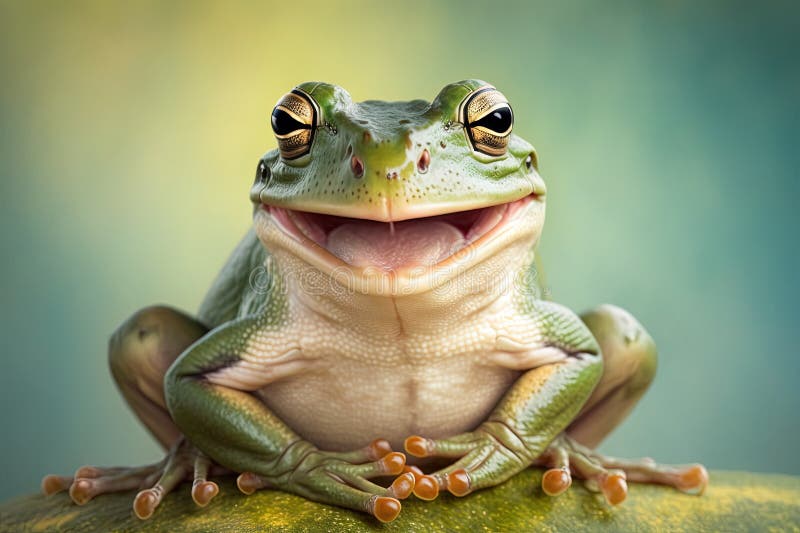 Frog Laughing at Camera on Green Plant Stock Illustration ...