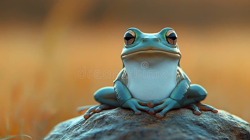 Smiling frog on a rock stock illustration. Illustration of amphibians ...