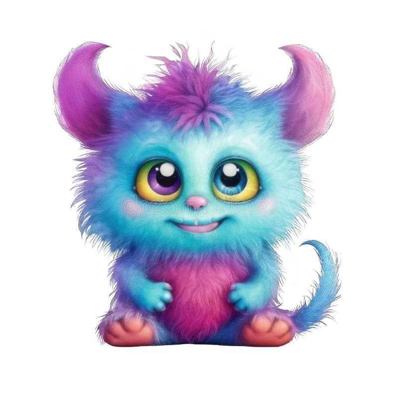A Smiling Fuzzy Blue Monster with Pink Horns and a Tail Stock Photo ...