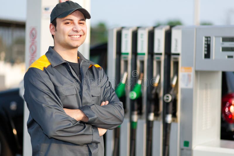 Smiling Gas Station Worker at Work Stock Photo - Image of prices ...