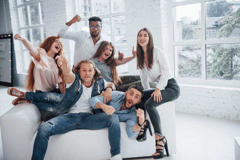 Smiling and Getting Mad. Cheerful Young Friends Having Fun in the White ...